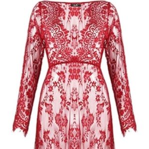 Boutique | Dresses | Sexy Blood Red Lace Maxi Dress Sheer Full Length ...